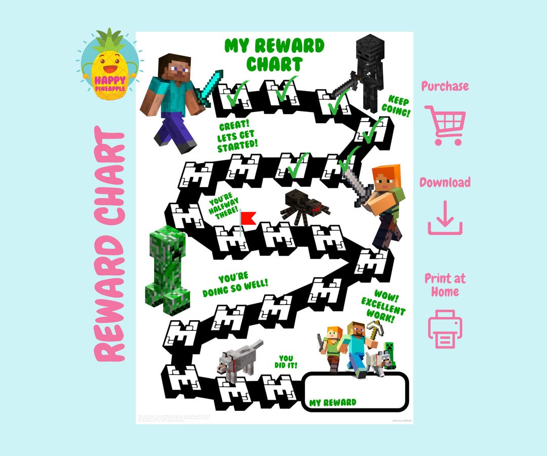 Minecraft Reward Chart for Kids, Chore Chart, Behaviour Chart, Digital ...