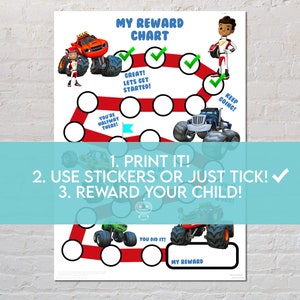 Blaze Monster Truck Themed Reward Chart for Kids, Chore Chart ...