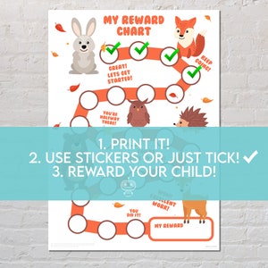 Autumn Animals Fox Hedgehog Rabbit Reward Chart for Kids - Etsy