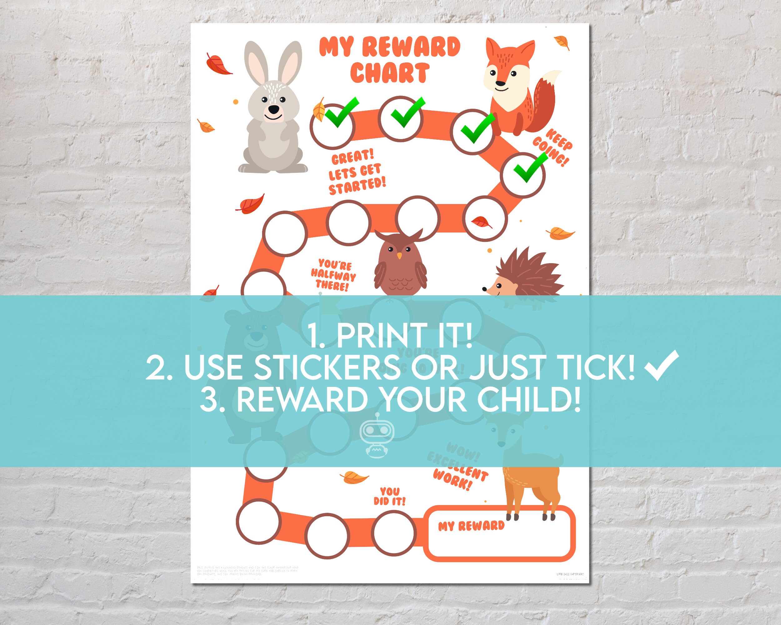 Autumn Animals Fox Hedgehog Rabbit Reward Chart for Kids - Etsy