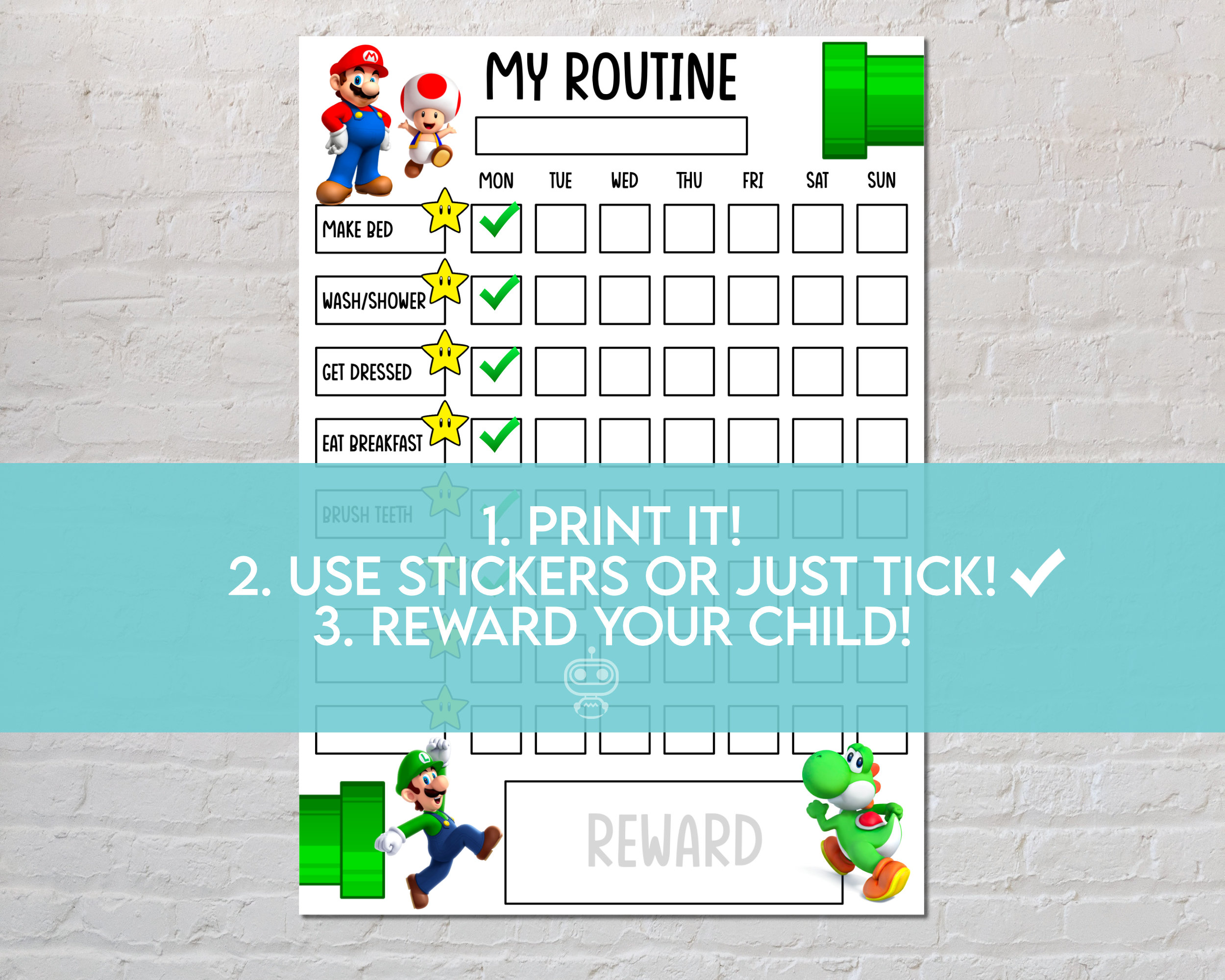 Super Mario Routine Reward Chart for Kids, ADHD, Chore Chart, Behaviour ...