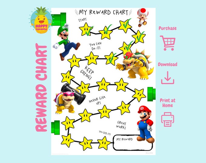 Mario Reward Chart for Kids, Mario Bros, Luigi, Yoshi, Behaviour Chart ...