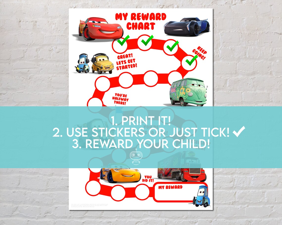 Cars Pixar Reward Chart for Kids, Chore Chart, Behaviour Chart, Digital ...