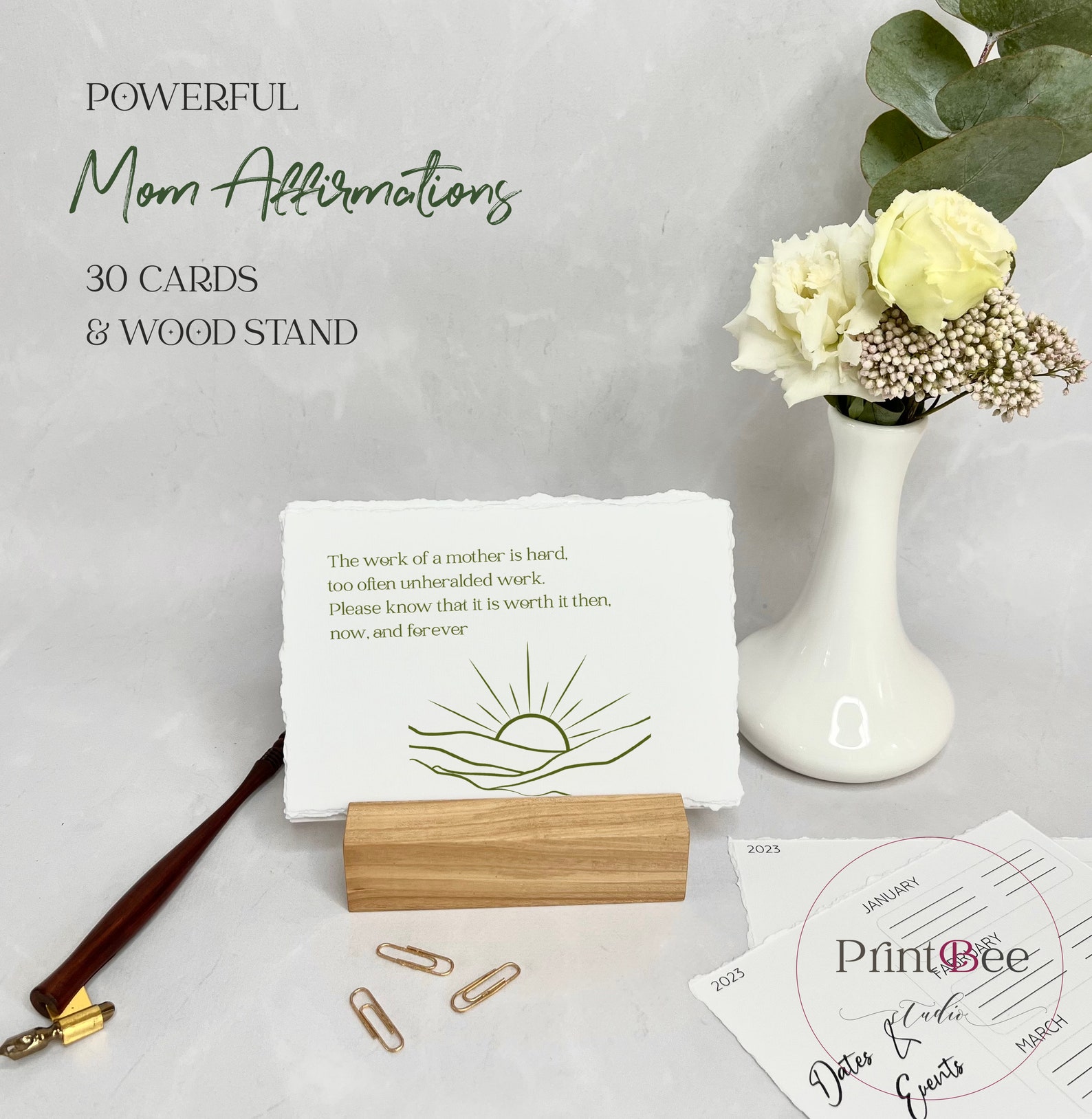 Powerful Mom Affirmations Cards With Wood Stand, 30 Deckled Edges Cards ...
