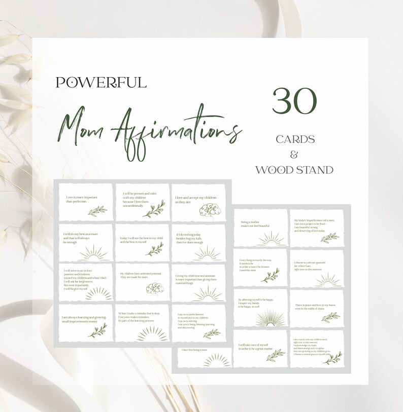 Powerful Mom Affirmations Cards With Wood Stand, 30 Deckled Edges Cards ...