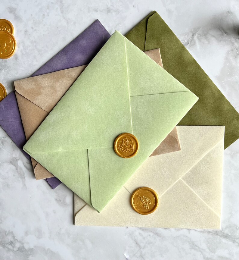 5 Mixed Color Envelope Set With Wax Seals, Invitation Envelopes ...