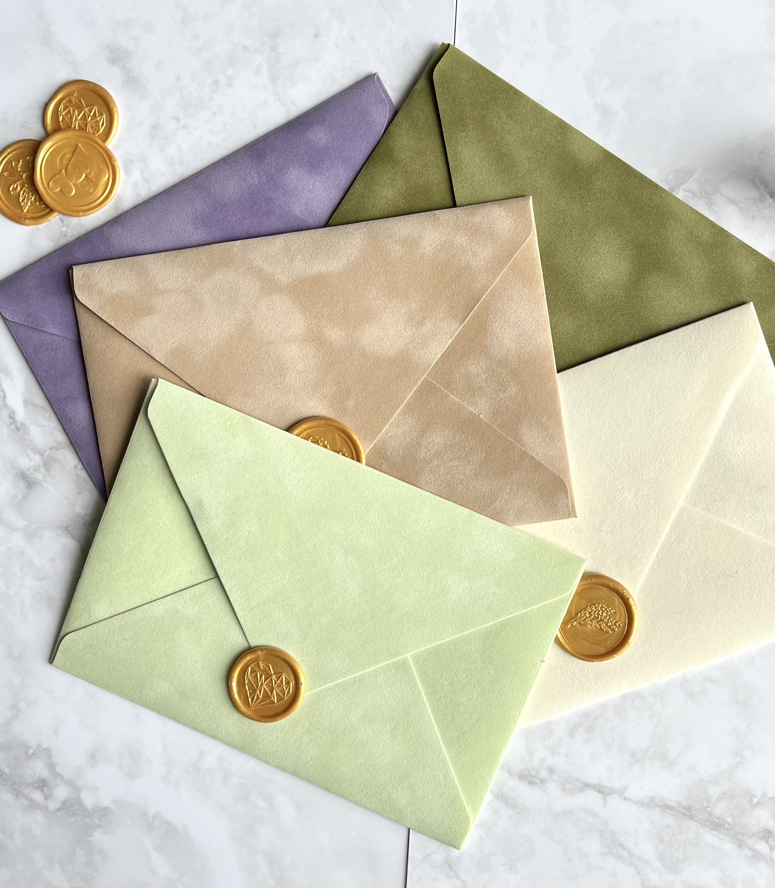 5 Mixed Color Envelope Set With Wax Seals, Invitation Envelopes ...
