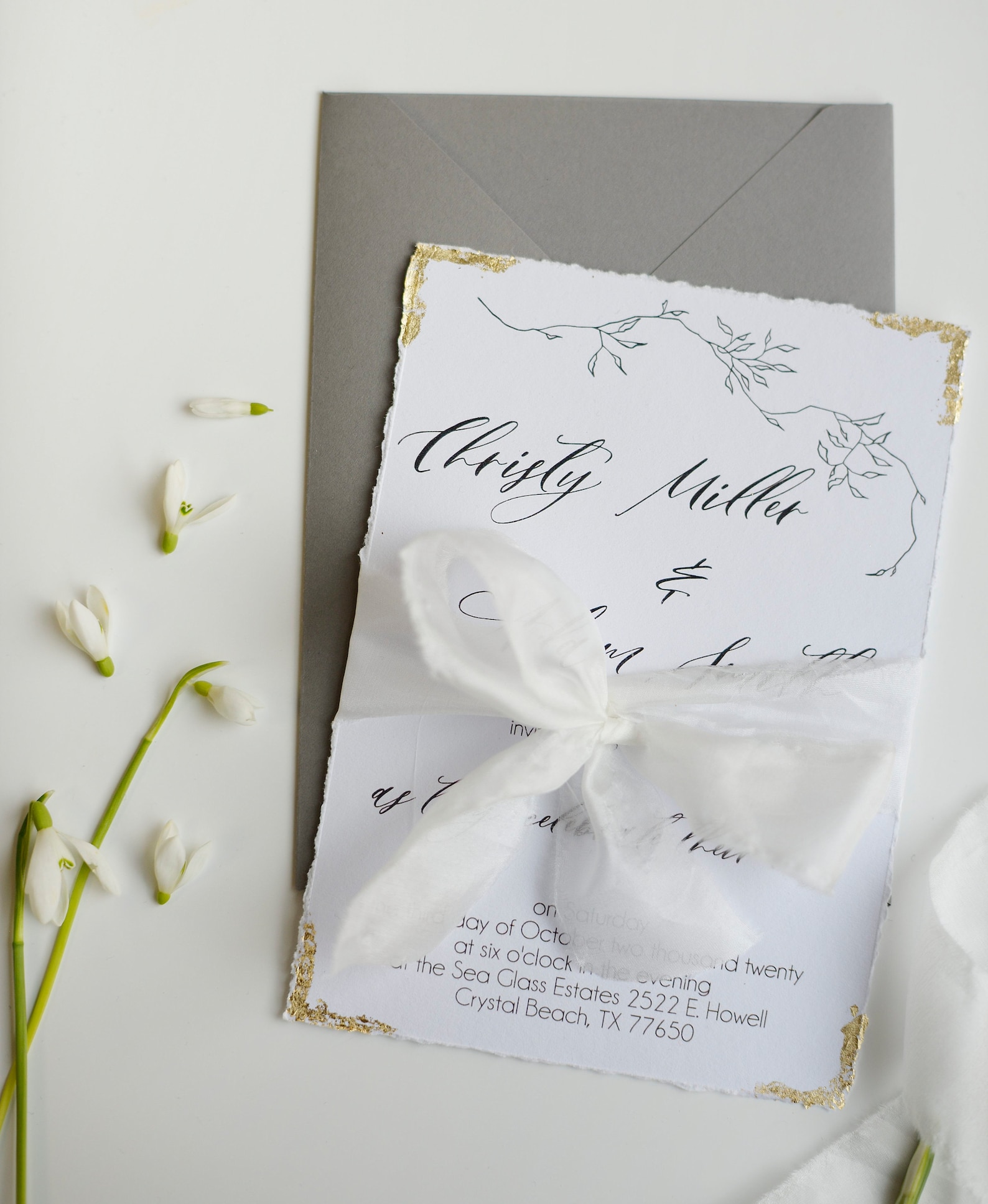 Gold Edges Invitation, Deckled Edges Wedding Invites, Deckled Edge ...