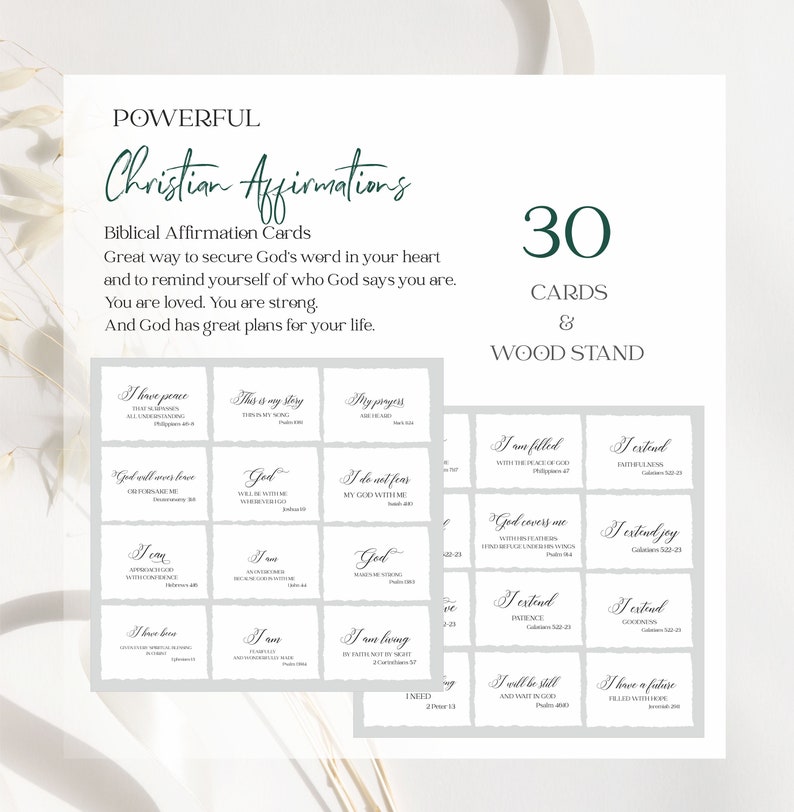 Powerful Christian Affirmations Cards With Wood Stand, 30 Deckled Edges ...