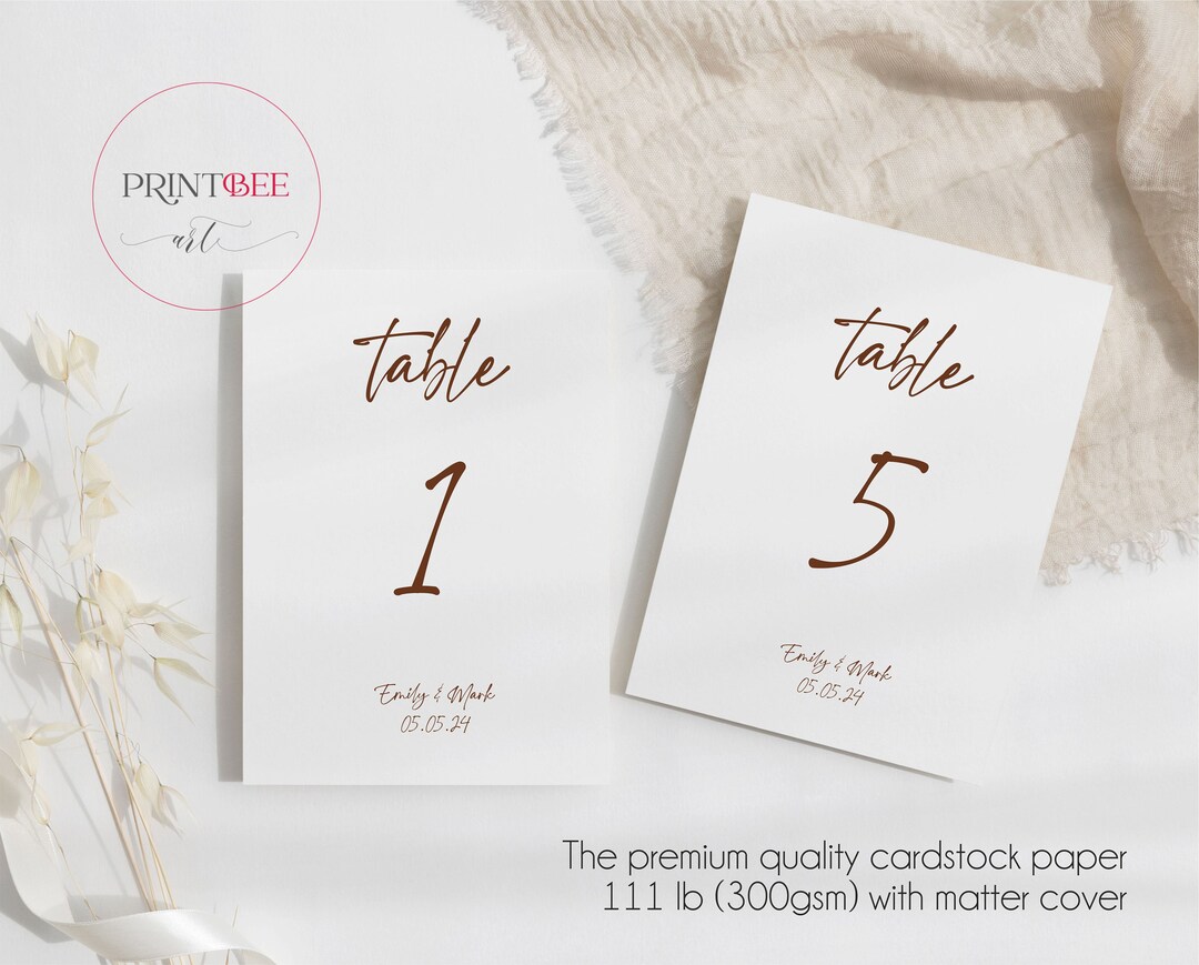 Printed Table Numbers, Elegant Table Numbers, Wedding Table Numbers ...