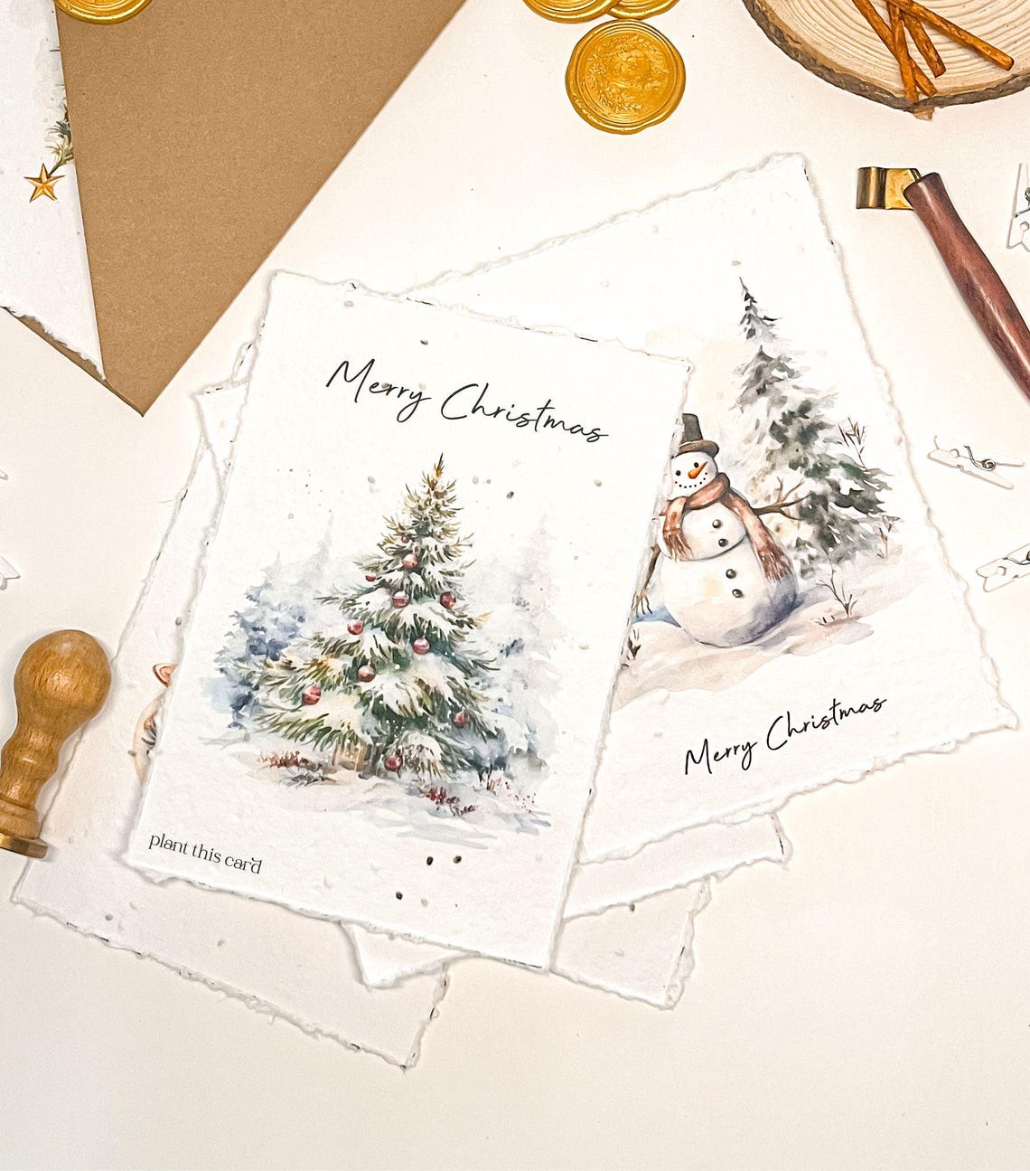 Watercolor Christmas Holiday Cards, Handmade Seed Paper Holiday Cards ...