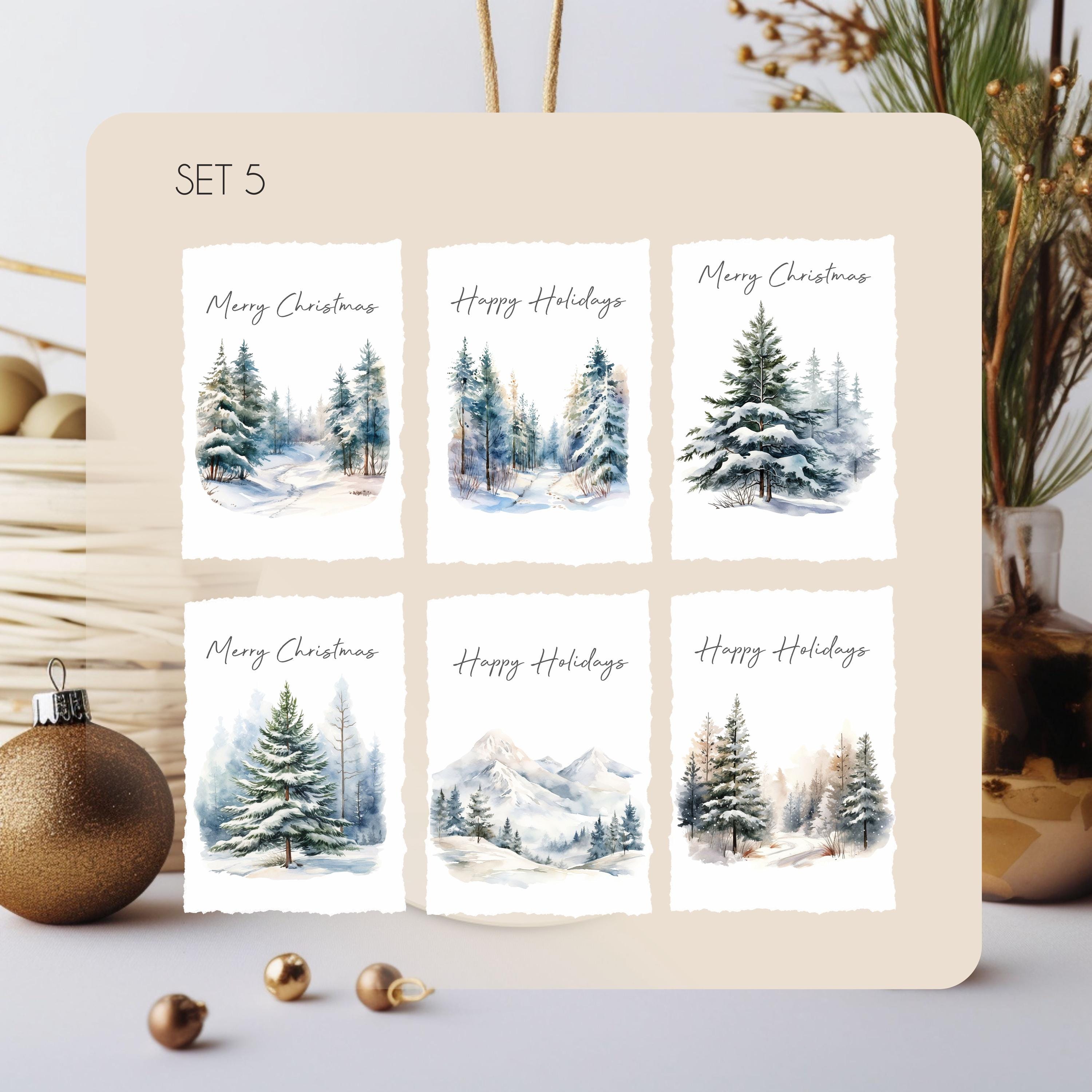 Watercolor Christmas Holiday Cards, Handmade Seed Paper Holiday Cards ...