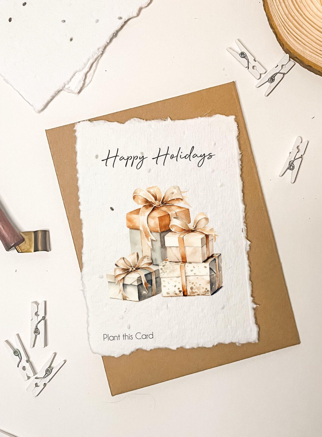 Set of 6 Small Watercolor Christmas Holiday Cards, Handmade Seed Paper ...
