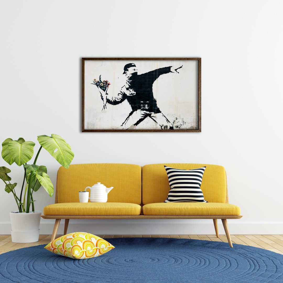 Banksy Art, Throwing Flowers Street Art, Banksy Décor, Street Art Decor ...