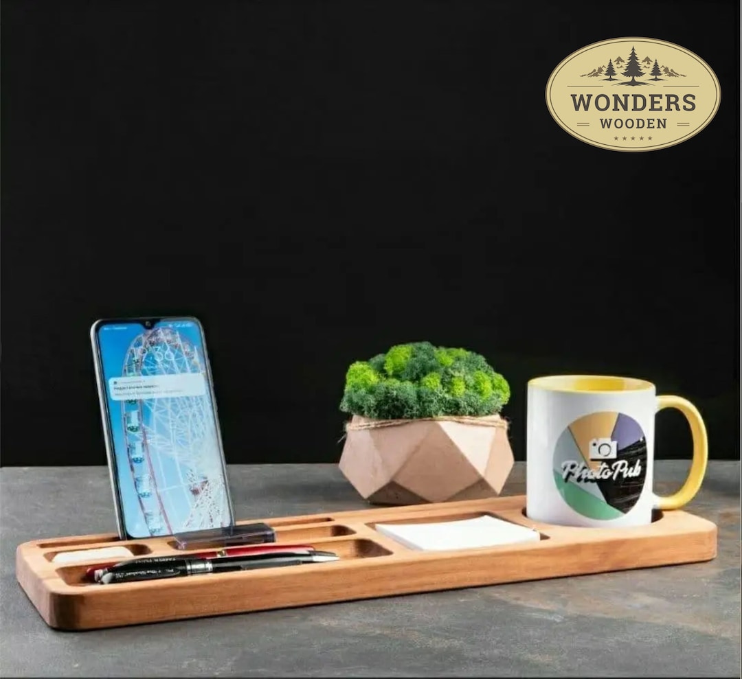 Wood Desk Organizer, Office Desk Accessories, Keyboard Rack, Home Desk ...