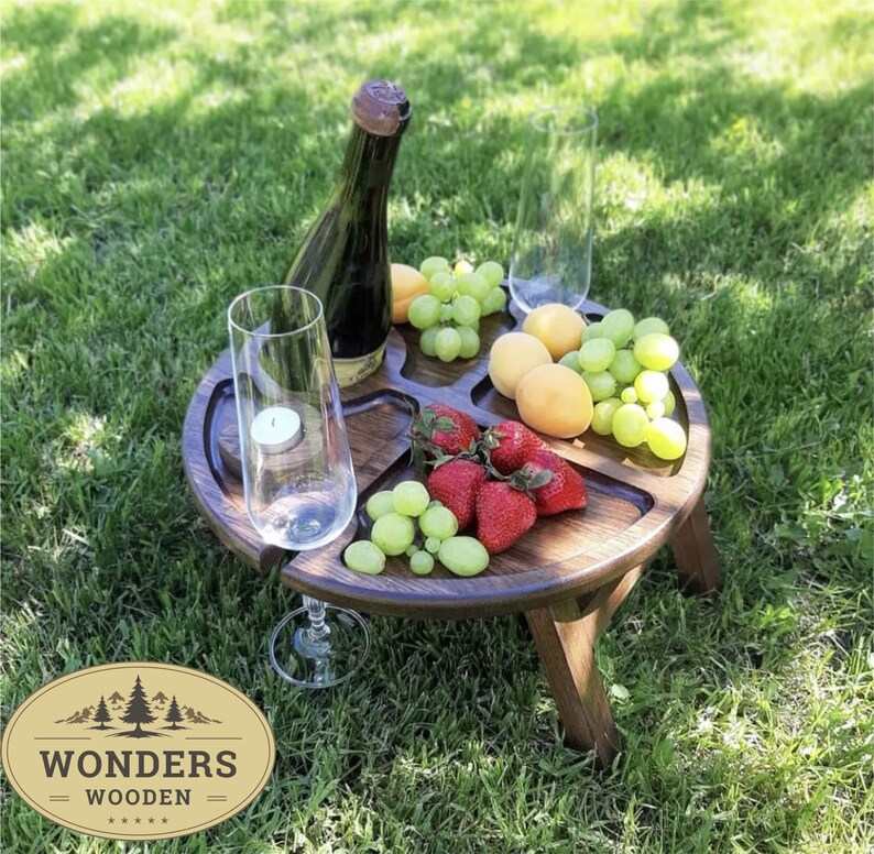 Custom Wine Table, Wine Lover Gift, Portable Wine Mini Picnic Table ...
