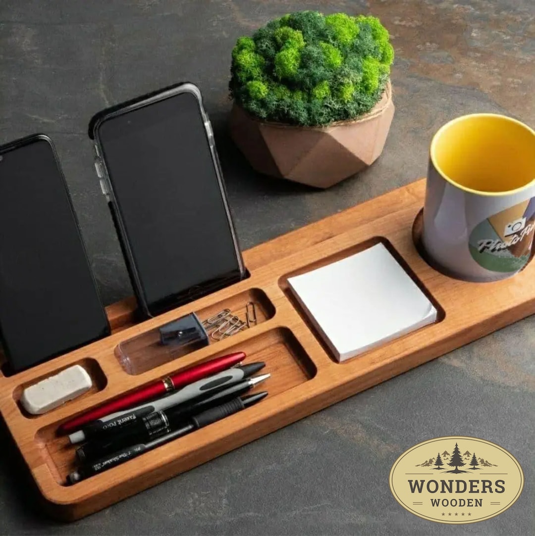 Wood Desk Organizer, Office Desk Accessories, Keyboard Rack, Home Desk ...