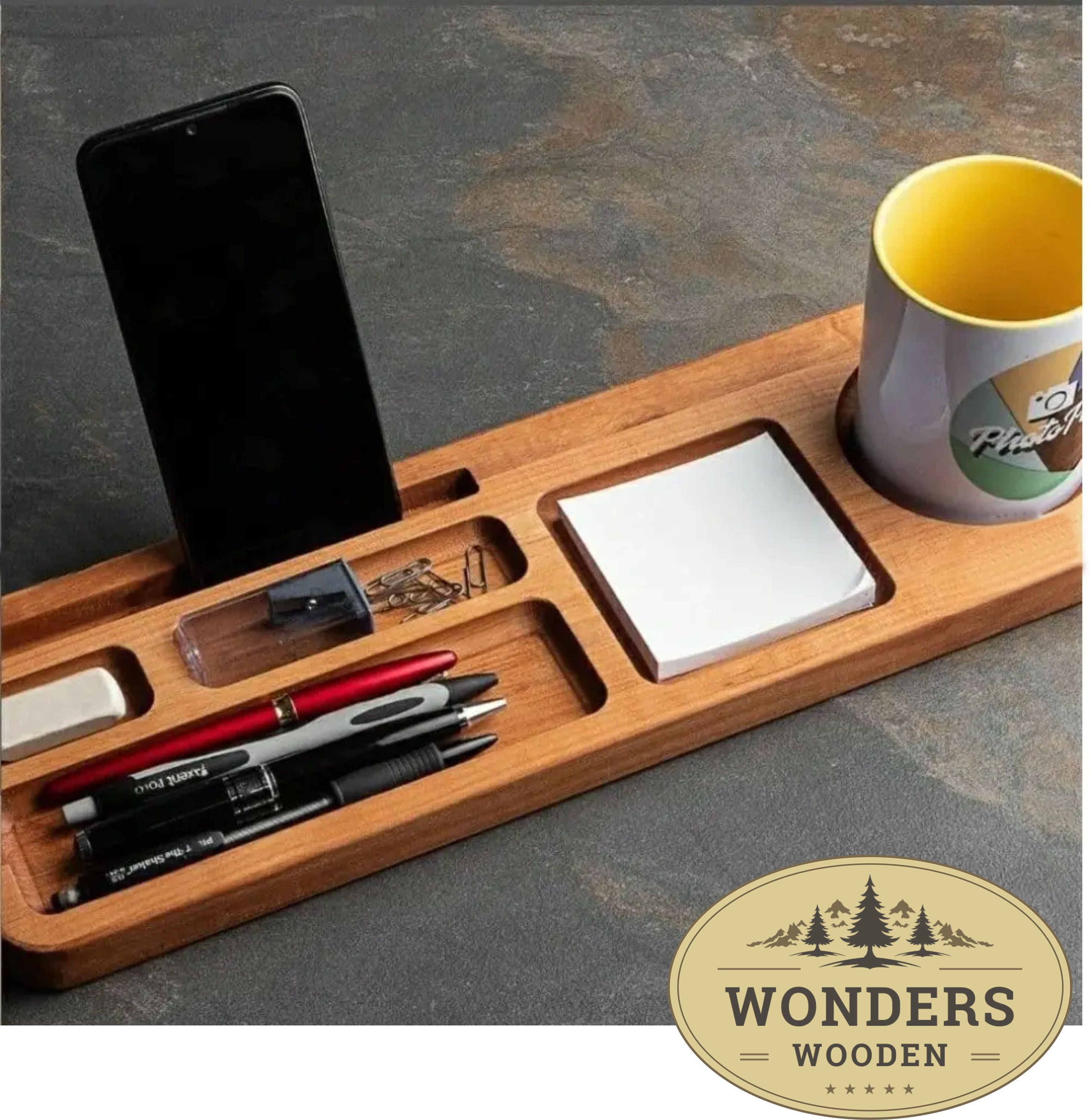 Wood Desk Organizer, Office Desk Accessories, Keyboard Rack, Home Desk ...