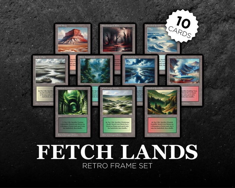 Retro Frame Fetch Lands - Complete Set, Custom Cards, Proxy Altered Art ...