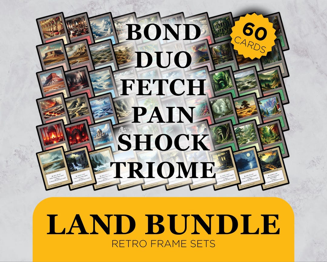 Retro Frame Land Bundle - Custom Cards X60 Cards (63mmx88mm) Bond Lands, Duo Lands, Fetch Lands ...