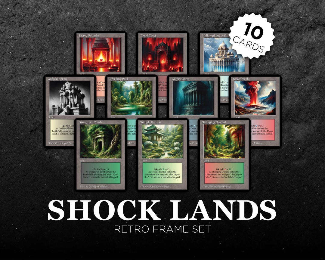 Retro Frame Shock Lands Complete Set, Custom Cards, Proxy Altered Art ...