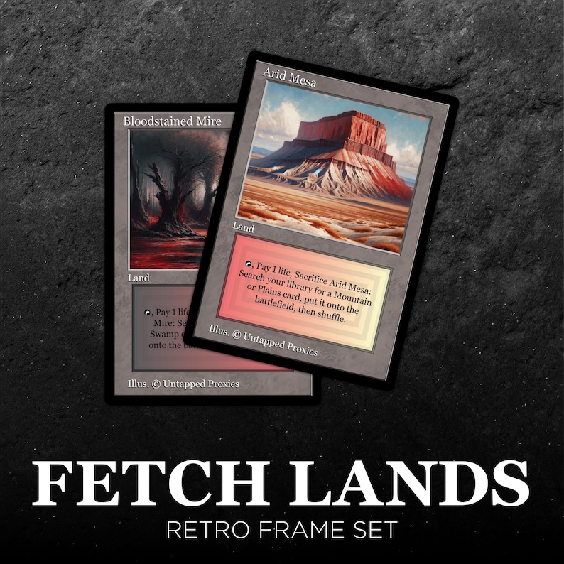 Retro Frame Fetch Lands Complete Set, Custom Cards, Proxy Altered Art ...