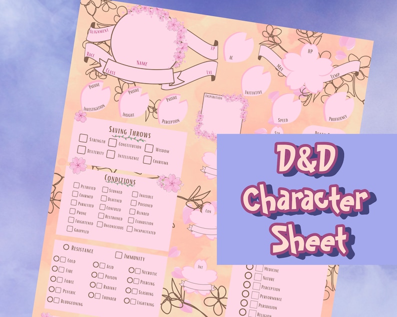 Cherry Blossom Sheet / Dnd Character Sheet / PDF Printable Dnd ...