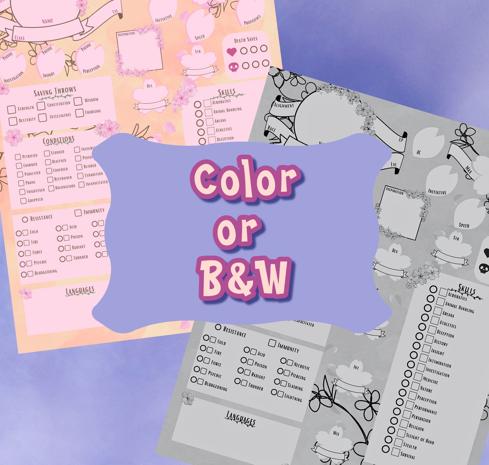 Cherry Blossom Sheet / Dnd Character Sheet / PDF Printable Dnd ...