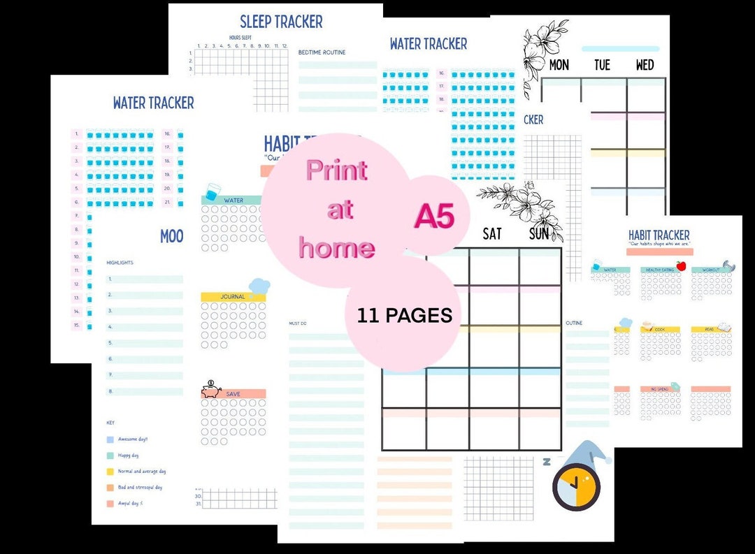 Monthly Calendar Planner Printable, Sleep Tracker, Water Tracker, Habit ...