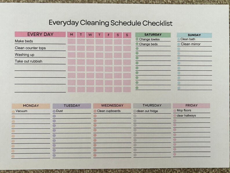 2 Pages EDITABLE Cleaning Checklist, Cleaning Planner, Schedule, ADHD ...