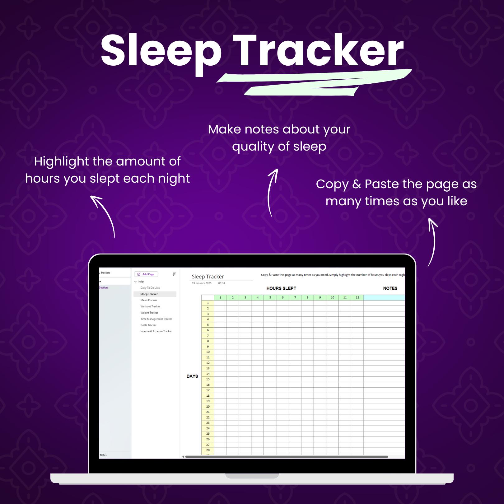 Onenote Daily Life Tracker Templates Bundle | To-do Lists, Sleep ...