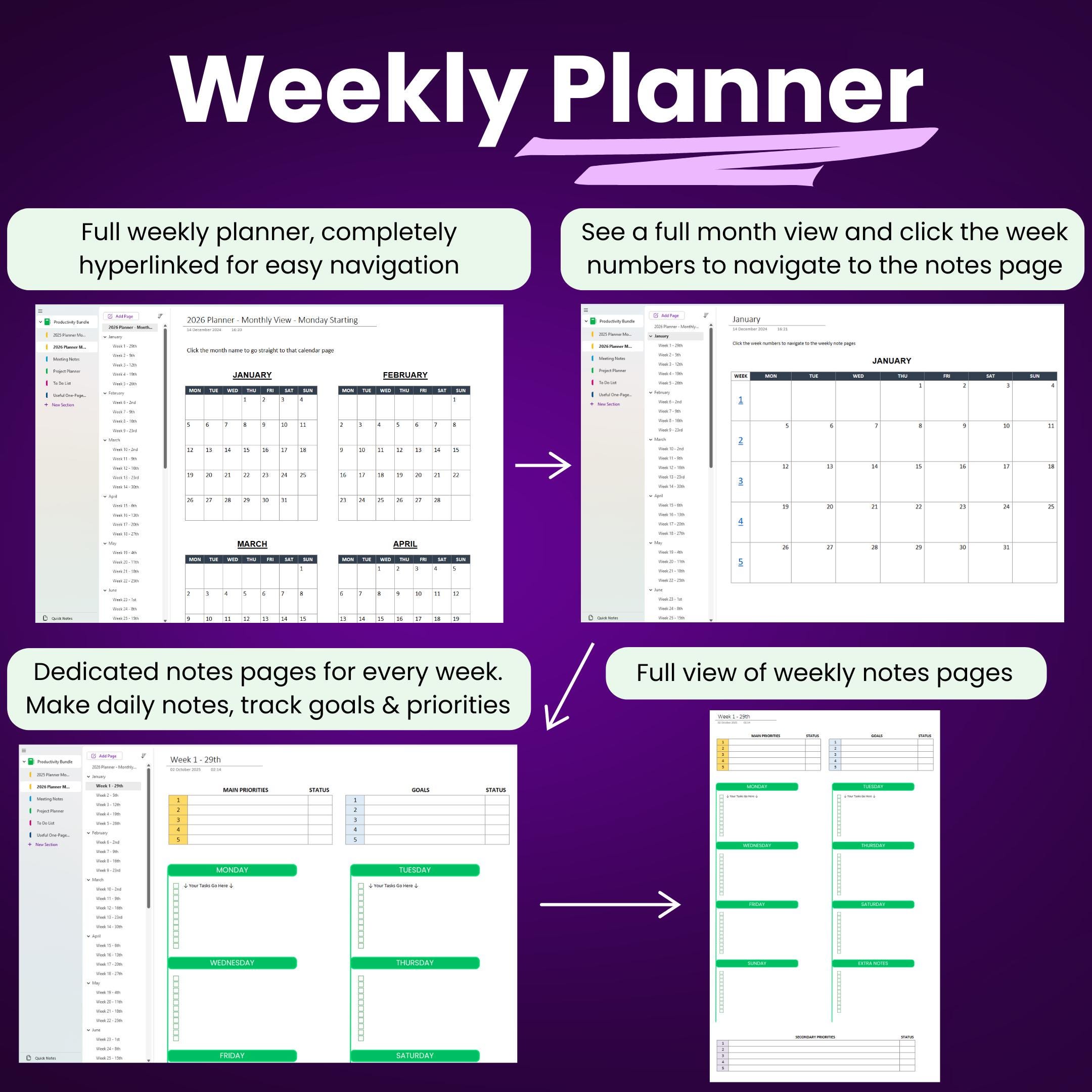Onenote Productivity Templates Bundle | Onenote Digital Planner ...