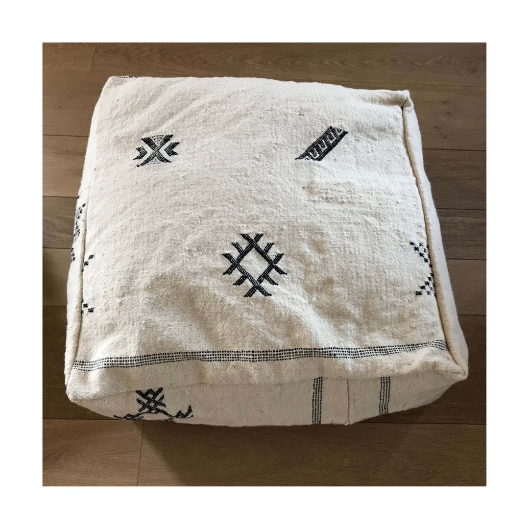 Handmade Berber Kilim White Pouf With Black Amazigh Pattern - Etsy
