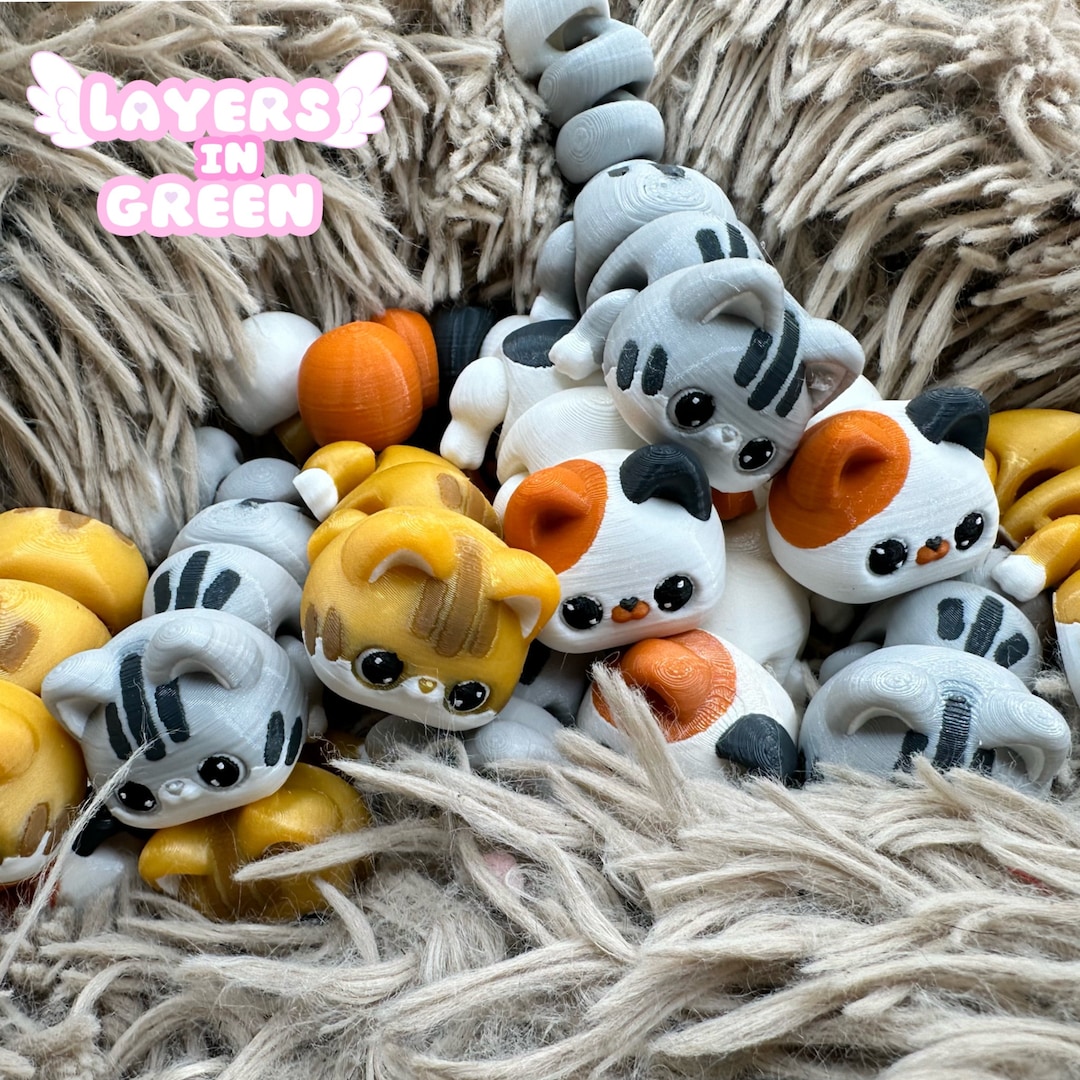 Cute 3D Printed Cat Flexi Fidget Figurine, 3D Printed Keychain ...