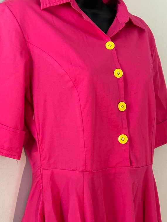 Pink A-Line Dress with Yellow Buttons Size M - Gem