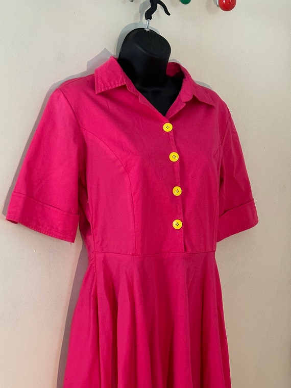 Pink A-Line Dress with Yellow Buttons Size M - Gem