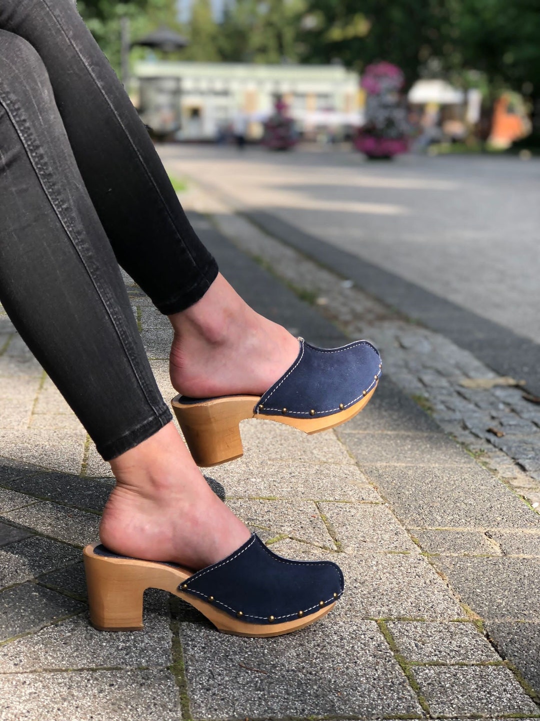 Women's Suede Platform High Heel Clogs Sandals Closed Toe Leather Shoes ...