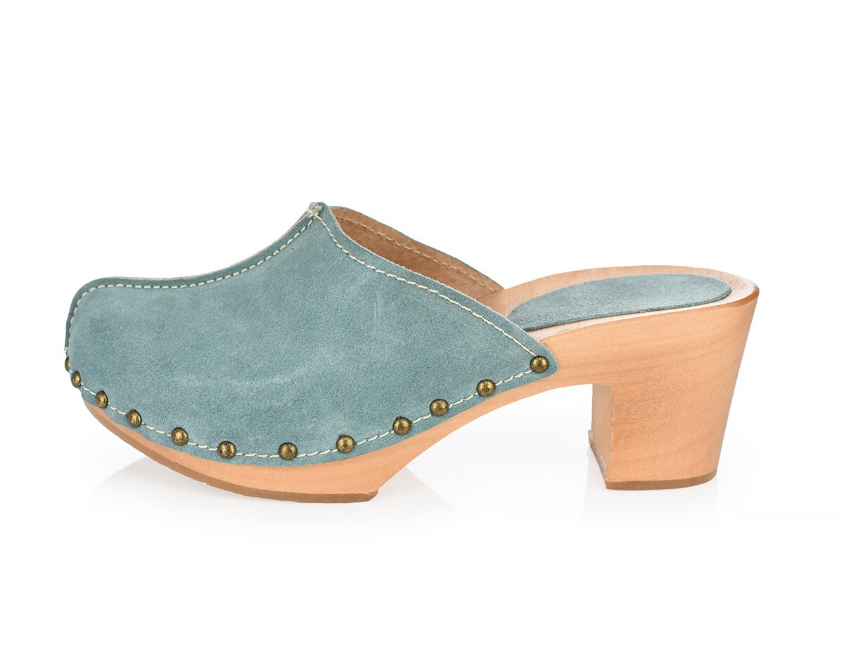 Women's Suede Platform High Heel Clogs Sandals Closed Toe Leather Shoes ...