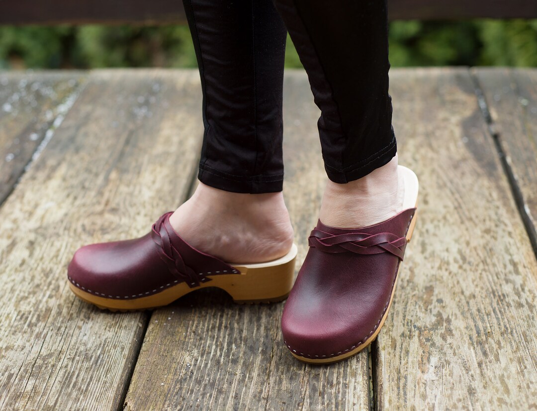 Leather Clogs With a Braid, Handmade Orthopedic Clogs, Swedish Clogs ...