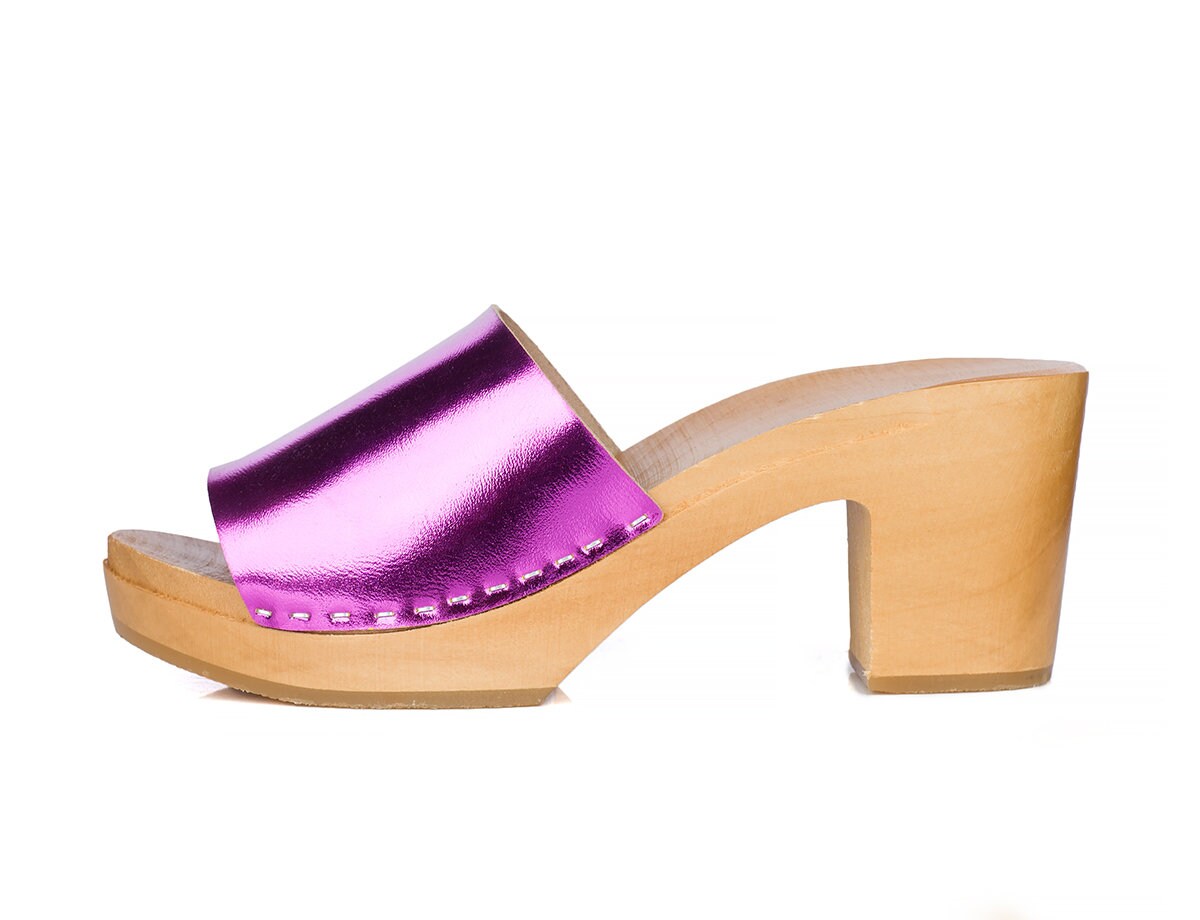 Pink Clogs, Metalic Color Women Clogs, High Heel Sandals, Platform Flip ...