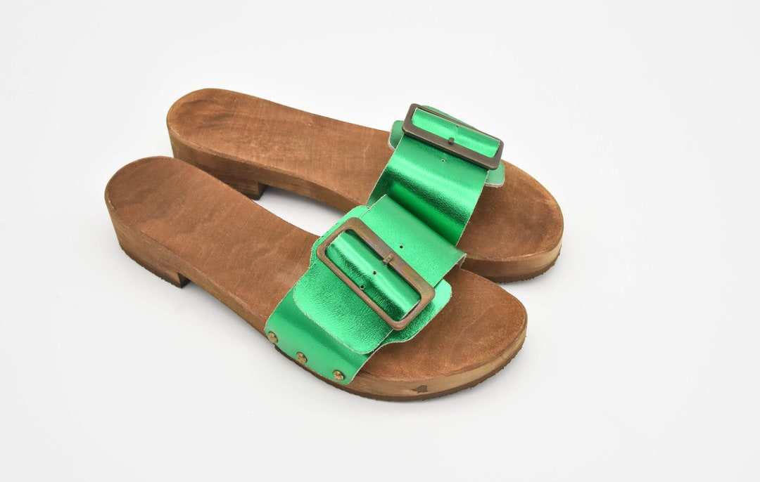 Minimalist Leather Barefoot Clogs: Open-toe Wooden Platform Sandals for ...