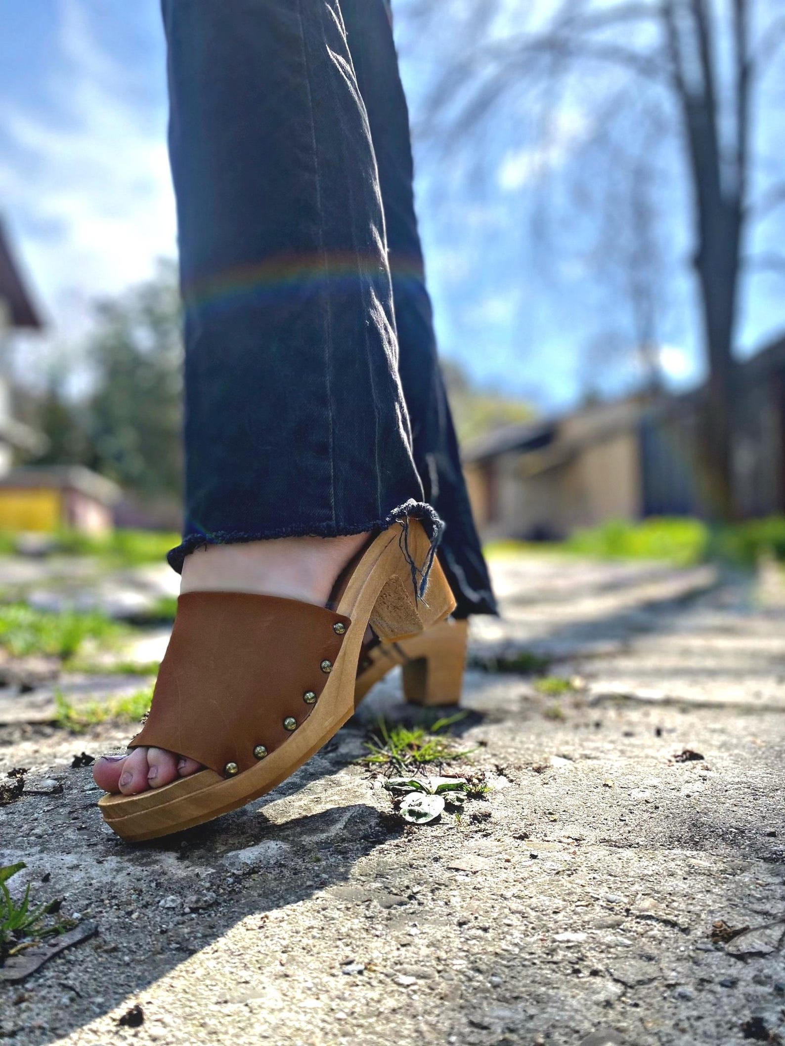 Retro 70s Wooden Platform Flip Flops: Open Toe High Heels Clogs Women ...