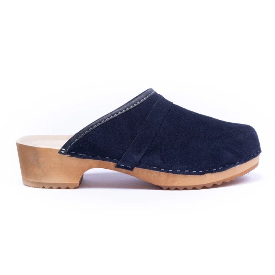 Navy Blue Suede Leather Clogs: Women's Slip on Mules, Nursing Shoes - Etsy