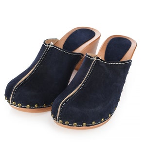 Women's Suede Platform High Heel Clogs Sandals Closed Toe Leather Shoes ...