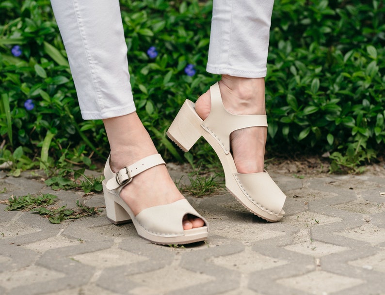 White High Heel Clogs, Women's High Heel Mules, Handmade Clogs, Narrow ...