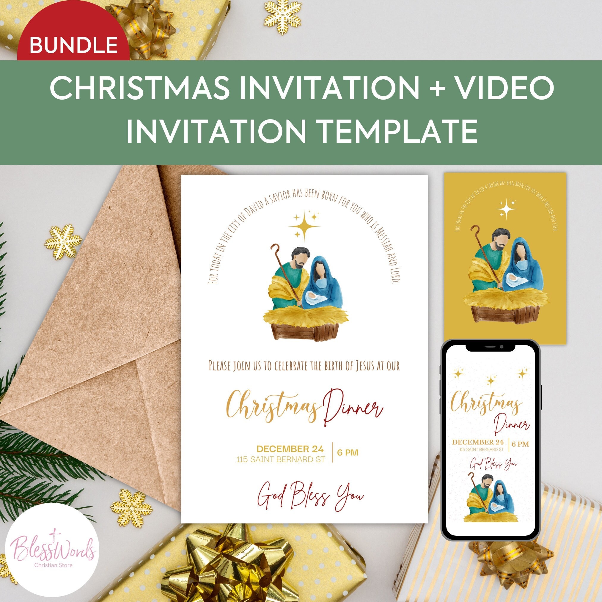 Nativity Christmas Invitation Template, Christian Invitation, Luke ...