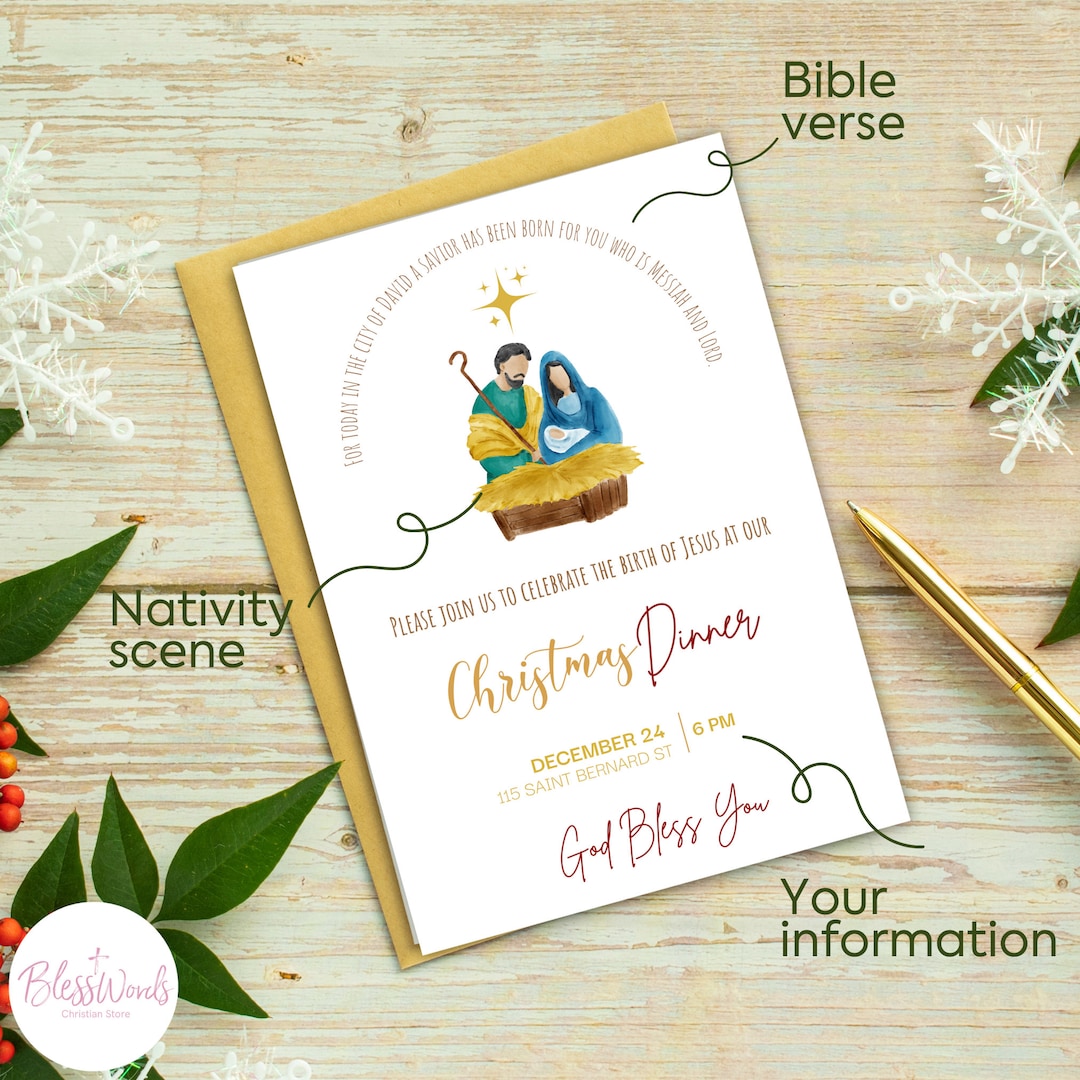 Nativity Christmas Invitation Template, Christian Invitation, Luke ...