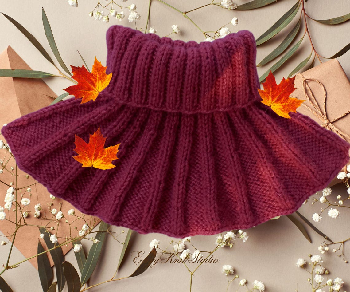Easy Neck Warmer Knitting Pattern - Winter Clothing, Burgundy Cottage Core Turtleneck, Gift for ...