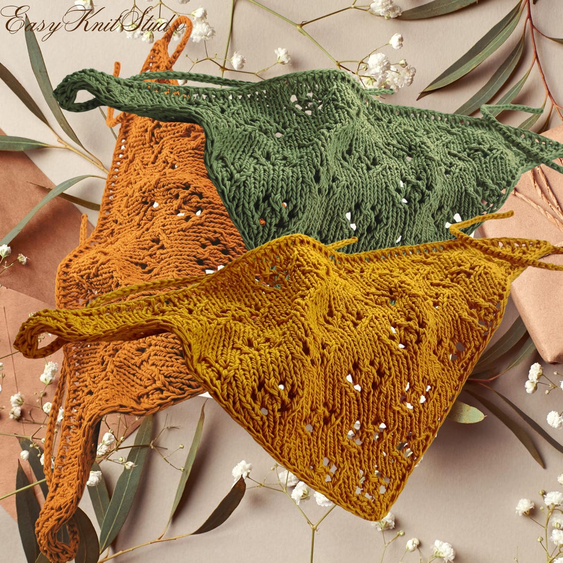 70s Boho Kerchief Knitting Pattern PDF - Retro Hair Scarf, Triangle ...