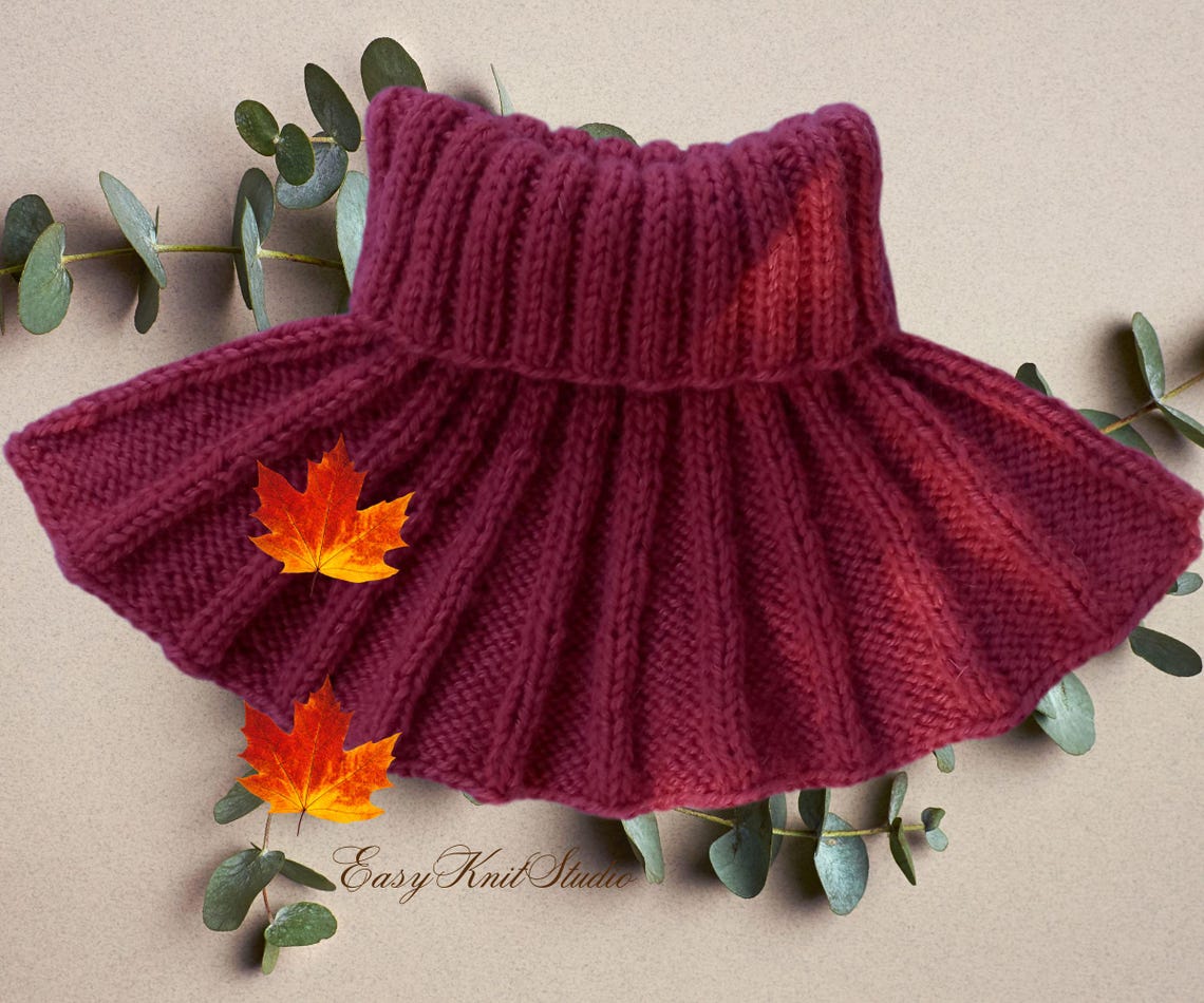 Easy Neck Warmer Knitting Pattern - Winter Clothing, Burgundy Cottage Core Turtleneck, Gift for ...